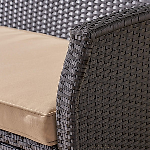 Christopher Knight Home Auguste Outdoor Wicker 3 Seater Sofa, Brown/Tan