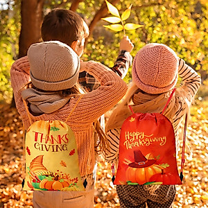 Paterr 16 Pcs Fall Favor Bags Bulk Thanksgiving Drawstring Bags Maple Leaf Carnival Candy Bags Pumpkin Gift Bags Autumn Goodie Treat Bags for Classroom Harvest Fall Birthday Party Decor,10 x 12 Inch