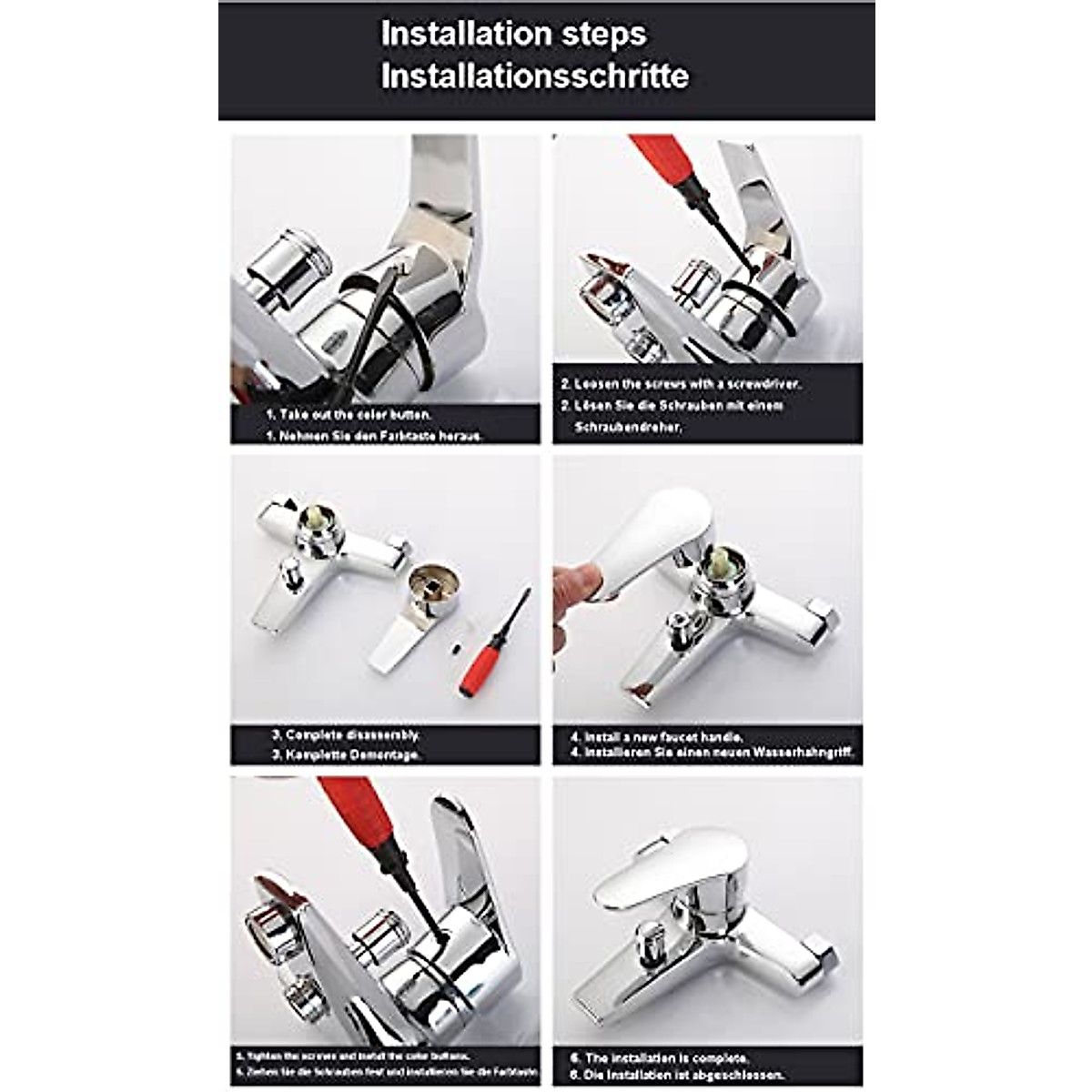 RXXR Single Faucet Handle Compatible with 40mm Tap Cartridge (Cartridge Stem 10 * 10mm) Faucet Replacement Handles Lever for Kitchen Basin Bathroom, Polished Chrome Finish