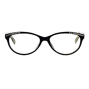 JuicyOrange Womens Magnified Reading Glasses Rhinestones Oval Cateye Black Gold +2.50