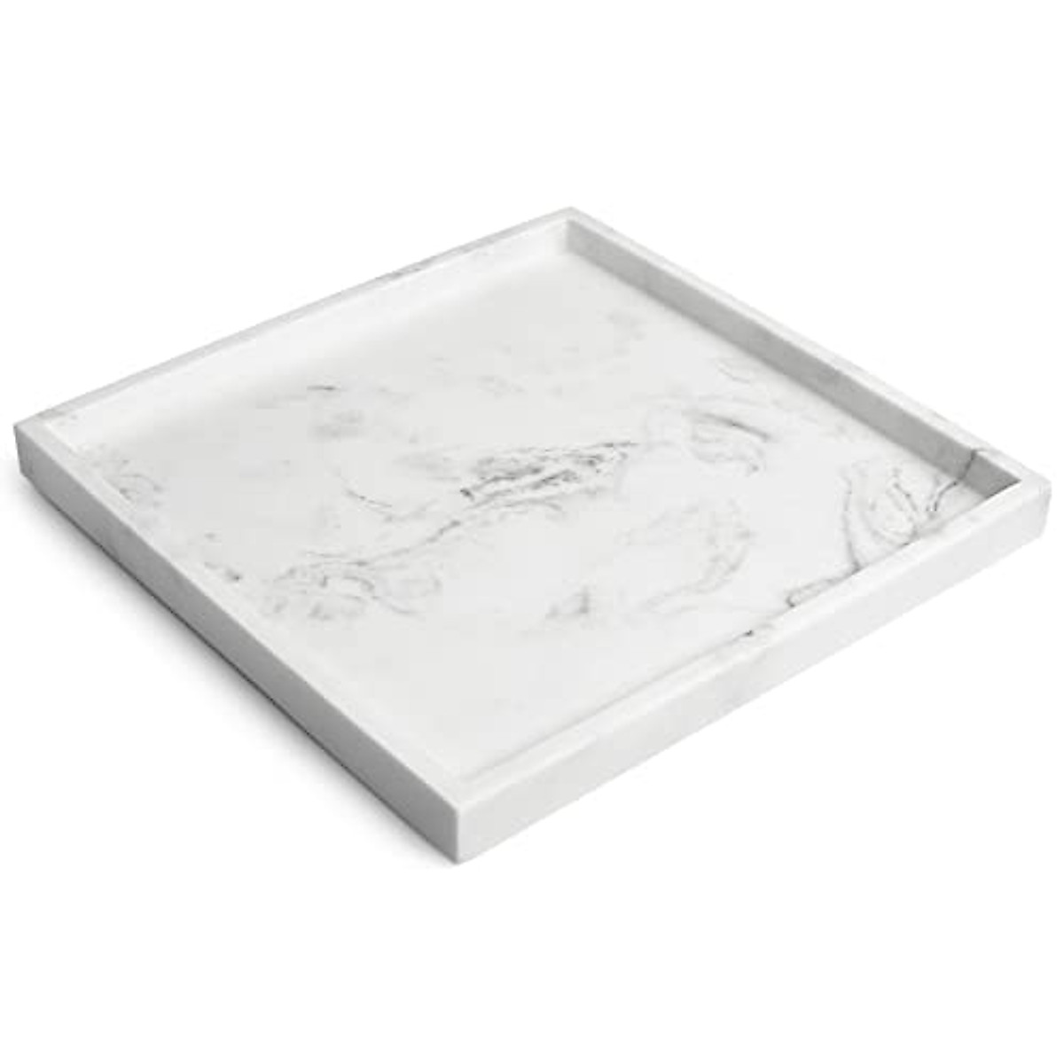 JURUIYUAN Dressing Table Tray Decoration Cosmetic Storage Box Square Resin and Natural Crystal Sand Synthetic one-Piece Imitation Marble 100 Handmade Bathroom Tray (白色)