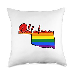 Oklahoma Map USA State Rainbow Pride Flag Map USA State Oklahoma Rainbow Flag Pride Month Throw Pillow, 18x18, Multicolor