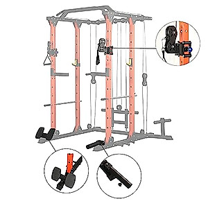 HAUSHECK Squat Rαck with Pull Up Bar, LAT Pulldown, Weight Cαge, Cable Crossover, J-Hooks, Dip Handles, 1400lbs Power Cage with Training Attachment, Multi-Functional Powēr Racks for Home Gym, Orange A