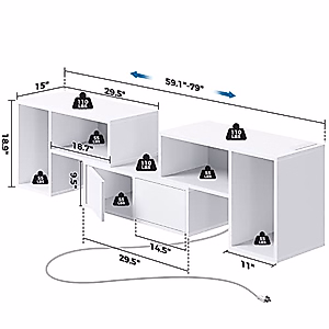 Rolanstar TV Stand, Deformable TV Stand with Power Outlets & LED Strip, Modern Entertainment Center for 45/50/55/60/65/70 inch TVs, 3 Pieces TV Stand with Open Storage and 2 Storage Cabinet, White