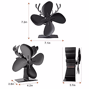 CONBOLA Wood Stove Fan Heat Powered, Winter Limited Edition Silent Operated Fireplace Fan for Wood/Log Burner,Made of Aluminum Material Increases 80% Heat Distribution.（Elk,Black）
