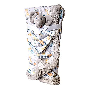 SONA G DESIGNS Lovey with Plush Security Blanket for Newborn Infant Baby (Gray Elephant Set)