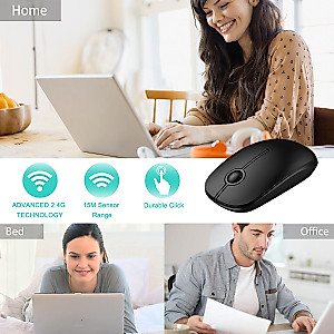 TechGarden 2.4G Slim Wireless Mouse, Silent Cordless Computer Mouse with USB Receiver, Portable Travel Mouse for Laptop Desktop PC Chromebook - Black