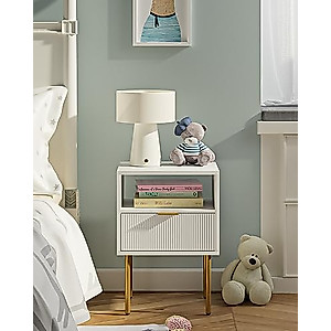 AEPOALUA Nightstand,Small Bedside Table with Gold Frame,White Night Stand,Bedside Furniture,Side Table with Drawer and Shelf for Bedroom,Living Room