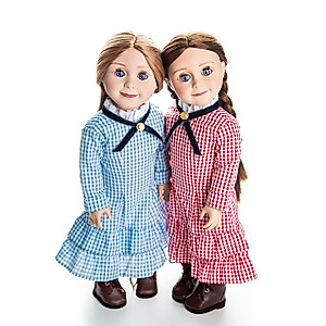 The Queen's Treasures 18 Inch Doll Clothes, Little House on The Prairie Authentic Set of 2 Laura & Mary Ingalls Check Dresses, Compatible for Use with American Girl Dolls