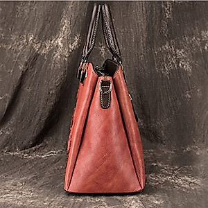 LDCHNH Fashion Genuine Leather Handbag Ladies Large Capacity Vintage Bag Floral Pattern Vintage Style Tote Bag