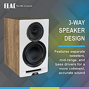 ELAC Uni-Fi Reference 3-Way 5-1/4" Bookshelf Speakers, Oak or Walnut Speakers for Home Theater and Stereo System, White Baffle with Oak Sides