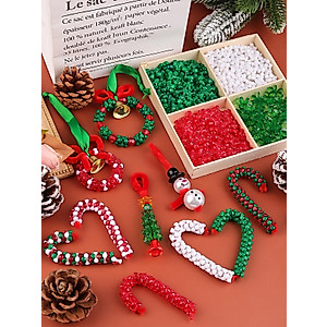 Lanstics 60 Sets Christmas Craft Beaded Ornament Kit Including 18PCS Wreath/18PCS Candy Cane/12PCS Snowmen/12PCS Christmas Tree for Xmas Craft Tree Decorations Adults Holiday Party (Assembly Needed)