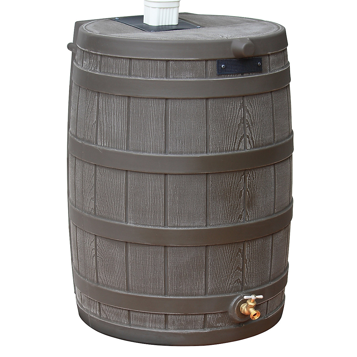 Good Ideas Rain Wizard 50 Gallon Plastic Rain Barrel for Outdoor Rainwater Collection and Storage Features a Metal Spigot and Flat Back Design, Oak