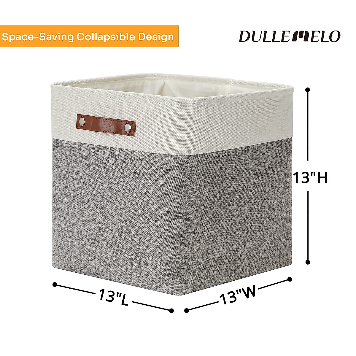 DULLEMELO Collapsible Bundle Baskets 4 Cube Baskets 13"x13"x13" + 6 Small Baskets 11.8"x7.9"x5.1"（White&Grey