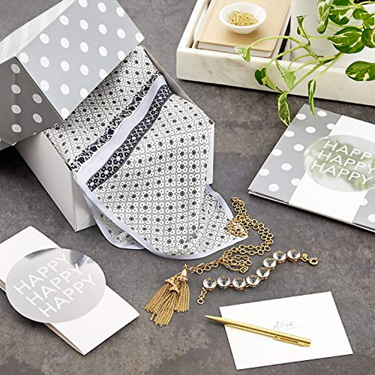 Hallmark 8" Medium Gift Box Set with Wrap Bands (Pack of 2: Silver and White, Happy) for Christmas, Hanukkah, Weddings, Valentine's Day, Birthdays