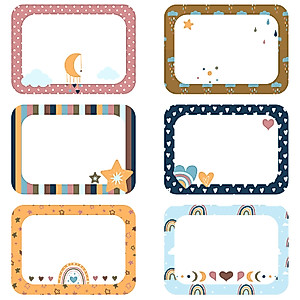 Nezyo 144 Pieces Rainbow Name Tag Stickers for Kids Students Rainbow Adhesive Name Stickers Tag Desk Labels in 6 Designs for Classroom School Office, 3.5 x 2.5 Inches (Modern Style)