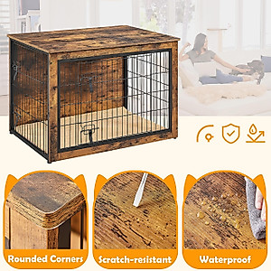 Yaheetech 40'' Dog Crate Furniture with Cushion Set of 2, Wooden Dog Crate with Double Doors/Adjustable Feet Side End Table for Medium-Sized Dogs