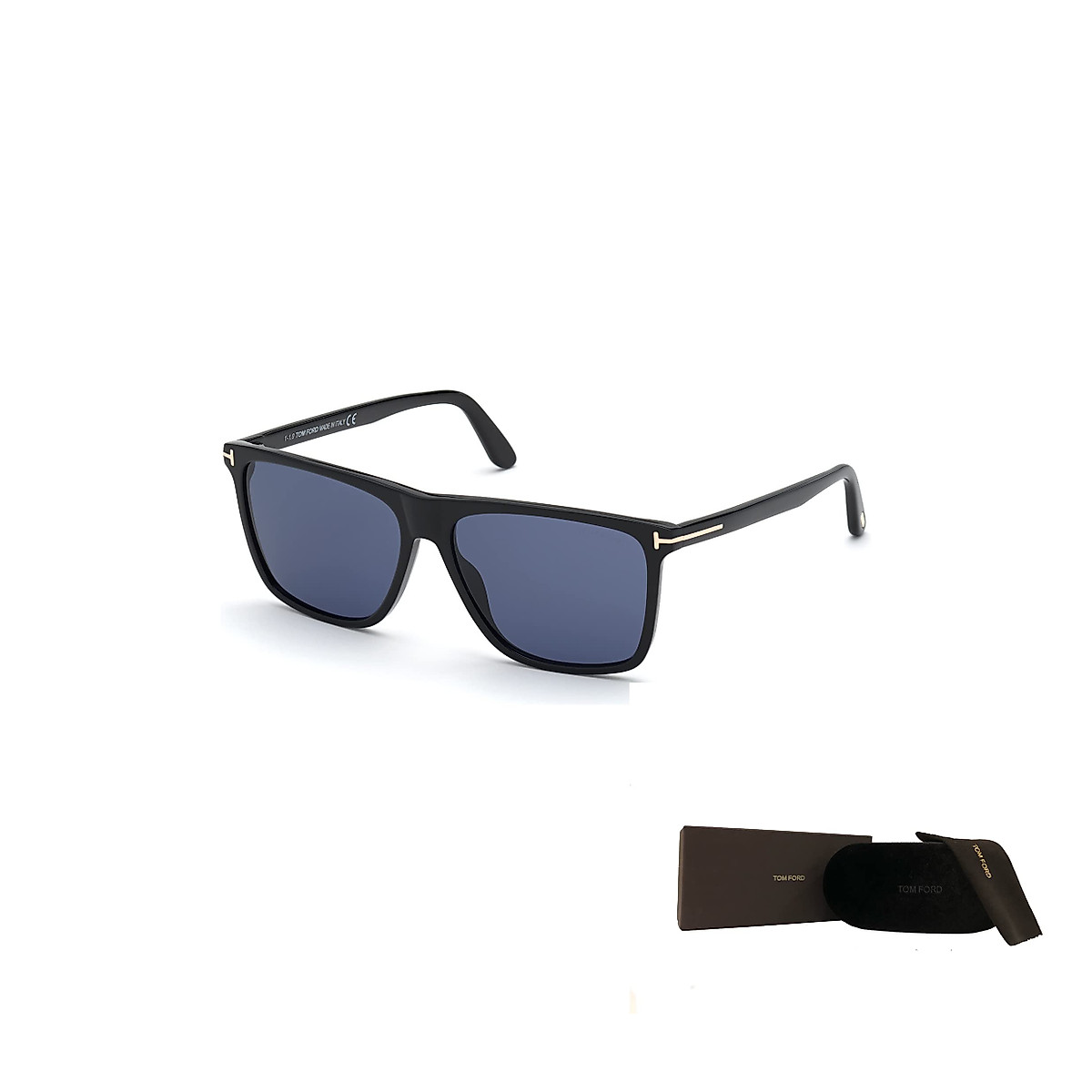 Tom Ford Fletcher FT0832 01V 57MM Shiny Black/Blue Square Sunglasses for Men + BUNDLE With Designer iWear Eyewear Kit