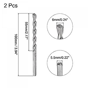 uxcell Masonry Drill Bit Cemented Carbide Spiral Rotary Tool, 6mm Cutting Dia 2 Pcs