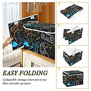 innewgogo Joysticks Video Game Storage Bins with Lids for Organizing Large Collapsible Storage Bins with Handles Oxford Cloth Storage Cube Box for Car