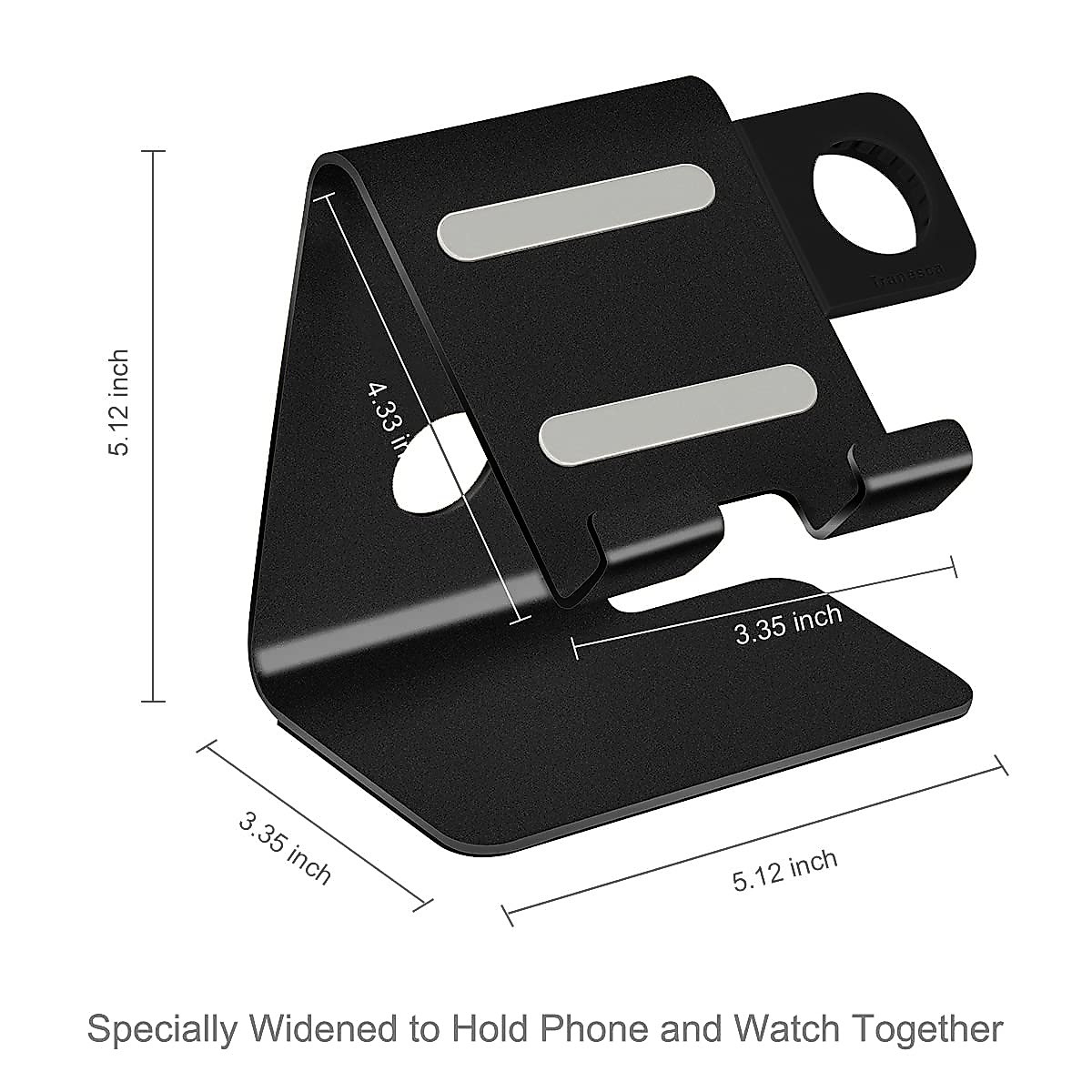 Tranesca 2 in 1 Charging Stand Holder Dock Compatible for Apple Watch Series Ultra2/Ultra/9/8/7/6/5/4/3/2/1/SE (38mm/40mm/41mm/42mm/44mm/45mm/49mm) and Cell Phone/Tablet - Black