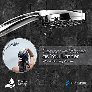 SparkPod 10-Mode Shower Head with Hose - Luxury 5" High Pressure Shower Heads - Handheld Shower Head with High Pressure Built-In Power Jet, Stainless Steel 6ft Hose and Bracket (Polished Chrome)