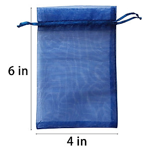 50 Pc 4x6 inch Gift Wrap Bags Navy Blue,Organza Sheer Fabric,Drawstring Glossy Pastel Treat Bags for Baby Shower Favor,House Party Favors,Bridal Shower Favor,Lipsense Holder,Xmas,Tea,Cookies,Chocolate
