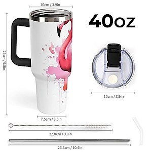 YTLKGFP 40 Oz Large Capacity Car Cup Flamingo Watercolor Tumbler with Handle (Black) Straw Lid Insulated Stainless Steel Water Bottle Travel Mug Leak-proof Car Cup Keeps Cold Or Hot