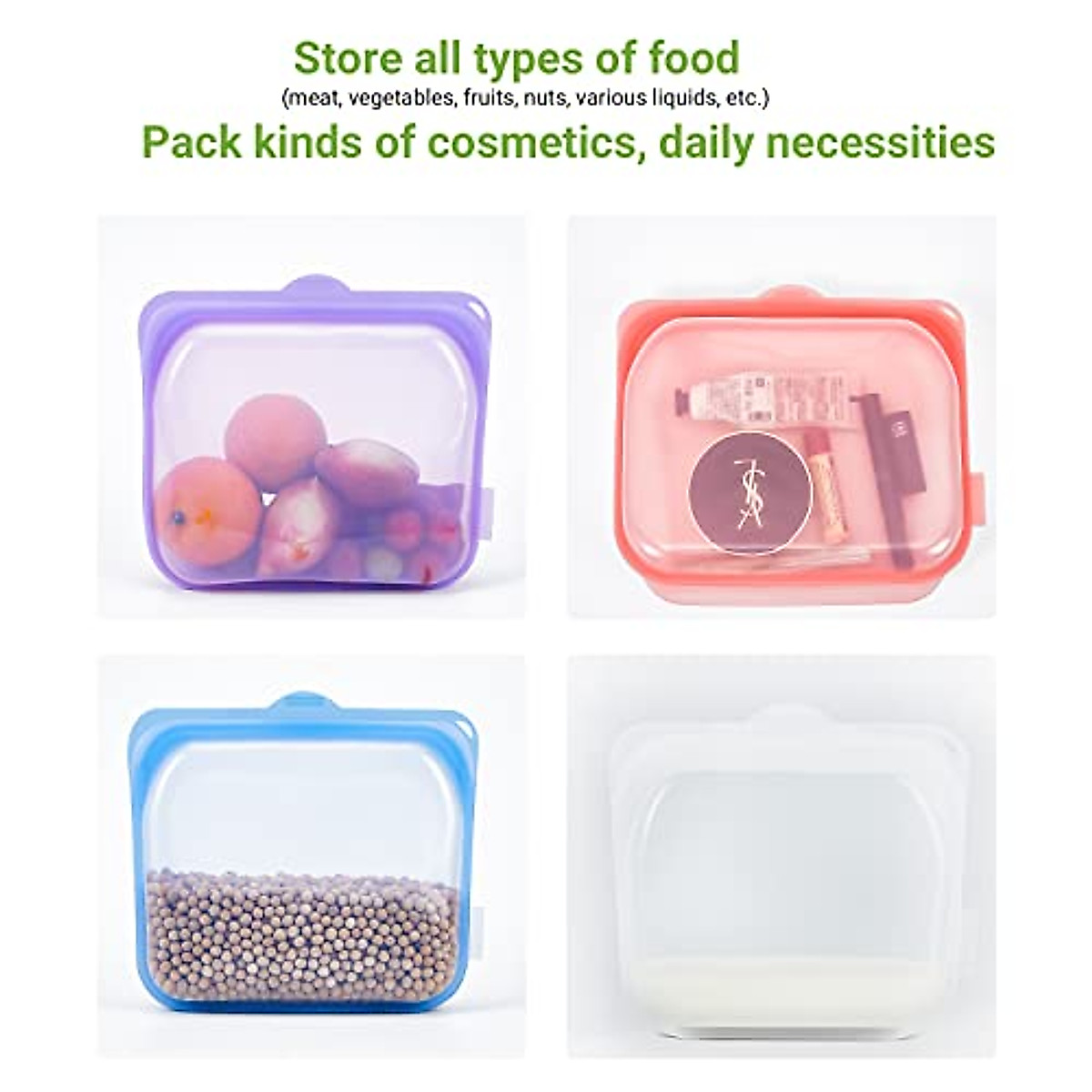 INKBIRD Reusable Silicone Bags for Food Storage Bundle 4-Pack, BPA Free Food Grade Meal Prep Food Storage Containers Set, for Lunch, Travel, Freezer, Oven, Microwave, Dishwasher Safe, Leakproof