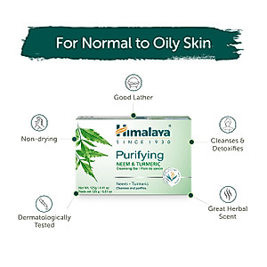 Himalaya Purifying Neem & Turmeric Cleansing Bar for Clean and Healthy Looking Skin, Free from Parabens, SLS and Phthalates, Gluten Free, Vegan, 125 g (4.41 oz), 6 Pack