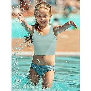 6 Pieces Girls Dance Tank Tops Racerback Crop Tank Tops Sleeveless Dance Top for Ballet Teens Gymnastics Dancewear (White, Gray, Navy, Green, Black, 9-10 Years)