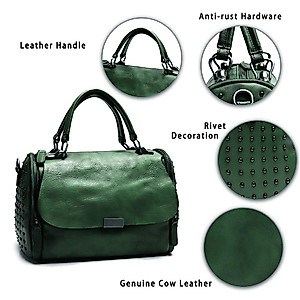 IVTG Genuine Leather Satchel Bag for Women Vintage Handmade Top Handle Crossbody Handbag (Green)