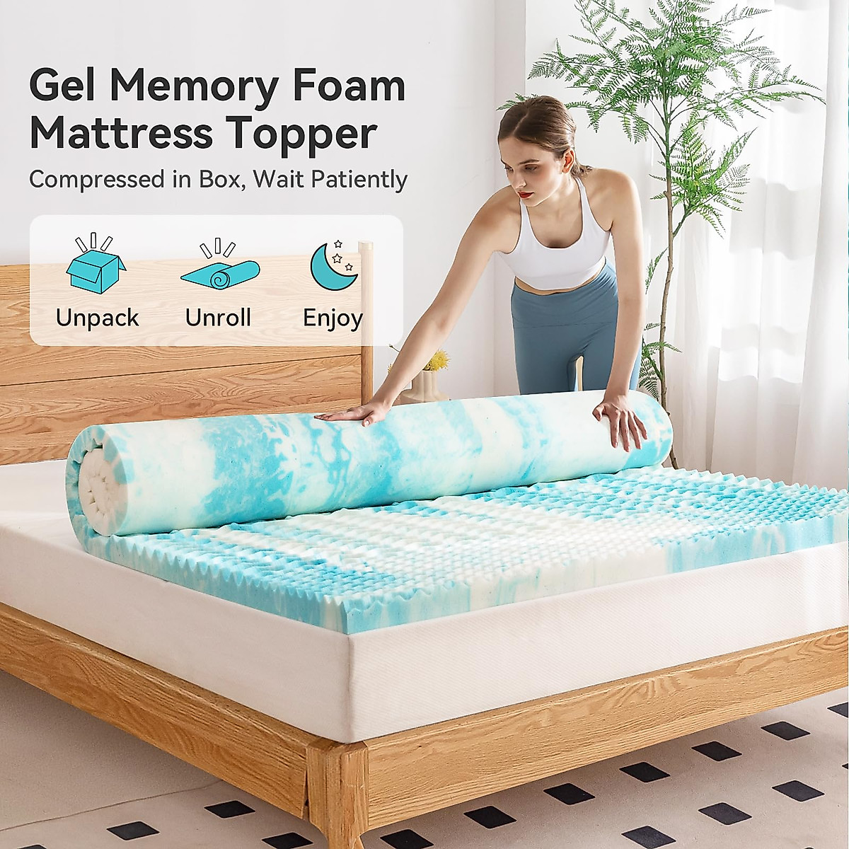 AMICLIBER 2 Inch 5 Zone Memory Foam Mattress Topper Full Size, Comfortable Mattress Topper for Back Pain Relief, Gel Infused Bed Topper, Blue