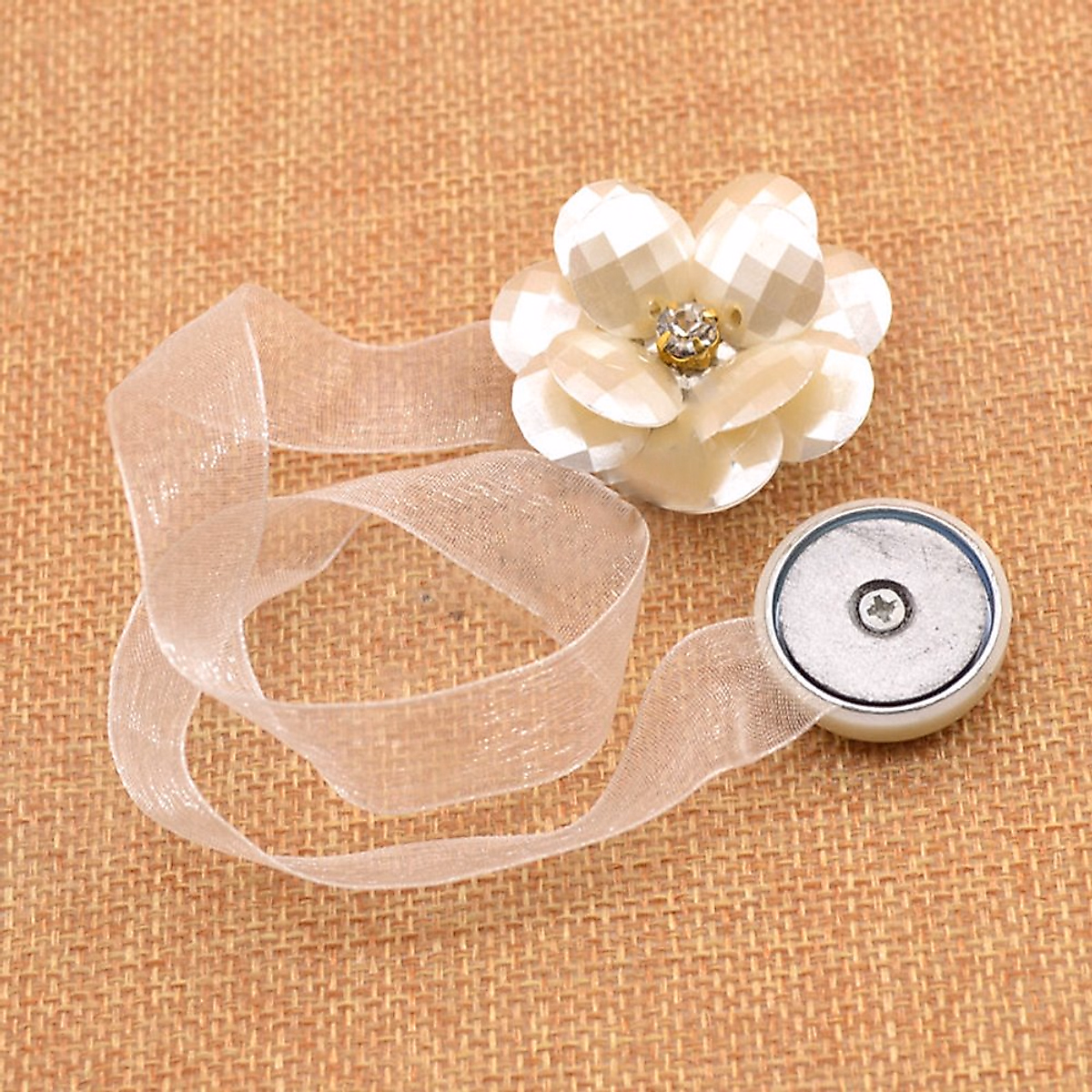 Mggsndi Floral Flower Magnetic Tiebacks Voile Net Door Curtains Ribbon Tie Backs Clip Tie - Convenient Drape TieBacks - for Window Sheer Blackout Draperies Home Office Decorative Coffee