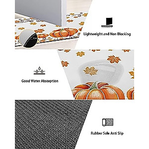 Orange Pumpkin Bath Mat for Tub,Non Slip Bathroom Floor Runner Rug Quick Dry & Absorbent Diatomaceous Earth Shower Sink Bedroom Kitchen Washable Doormat,Thanksgiving Fall Maple Leaves White 20"x47"