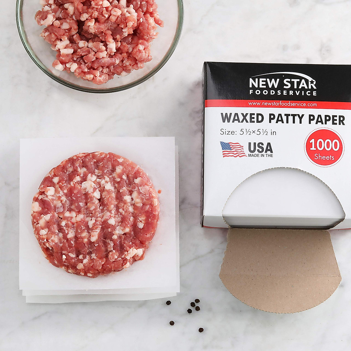 New Star Foodservice 1029048 Non-Stick Wax Patty Paper, 5.5" x 5.5", Set of 1000, Made in USA