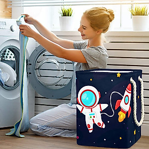 Laundry Hamper Space Traveler Rocket Cartoon Kids Collapsible Storage Basket for Nursery Playroom 19x11.8x16in