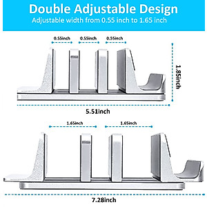 Syslux Vertical Laptop Stand [Upgrade Version], 3 Slots Space-Saving Aluminum Desktop Stand Holder with Adjustable Dock Size,Compatible with All MacBook/Surface/Lenovo/Dell/Gaming Laptops (Silver)