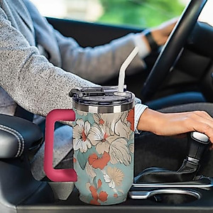Shih Tzu 40 Oz Car Cup Stainless Steel Travel Mug Leak-Proof Insulated Tumbler with Handle Light Rose Red-style