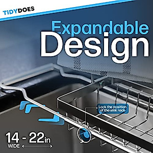 TidyDoes Telescopic Sink Sponge Holder – Stainless Steel Expandable Sink Caddy – Kitchen Caddy Sink Organizer – Telescopic Sink Storage Rack for Soap, Sponges – Drying Rack for Kitchen Sink