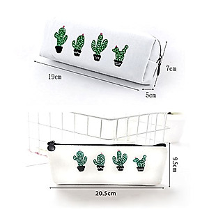 Set of 4 Cute Cactus Canvas Pencil Case Strawberry Pastoral Organizer Makeup Cosmetic Pouch Holder by SPADORIVE