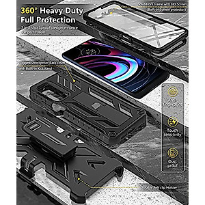 for Motorola Edge 2021 / Moto Edge 5G UW Case: Built-in Screen Protector Kickstand Full-Body Military Grade Three-Layer Protective Shockproof Rugged Phone Cover with Belt Clip Holster Black