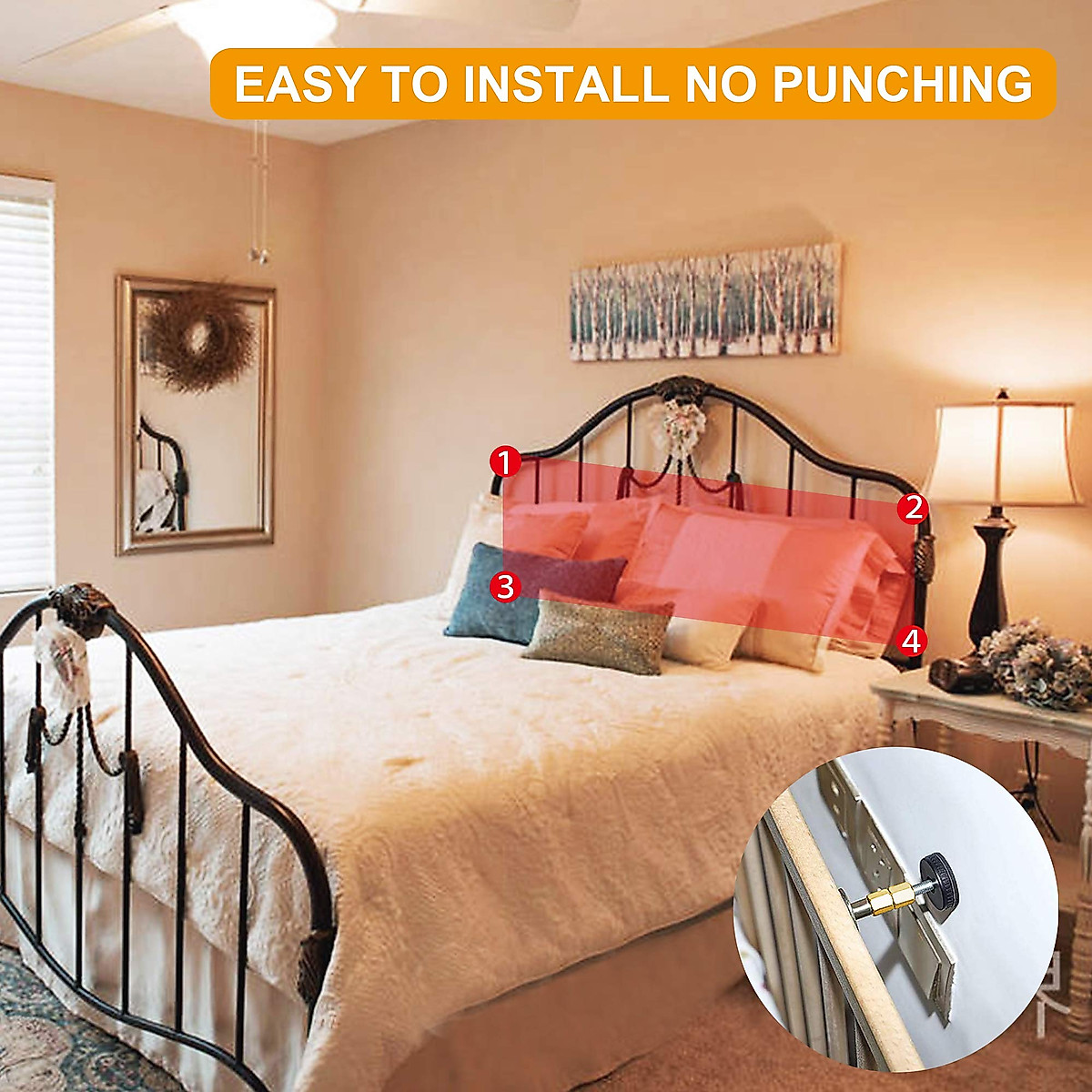 Neatbuddy 4PCS Black Adjustable Bed Frame Anti-Shake Tool, Headboard Stoppers with Free Furniture Pads and Screws, No More Creaking, Protect The Wall from Banging, Easy to Install (1.18"-3.54")