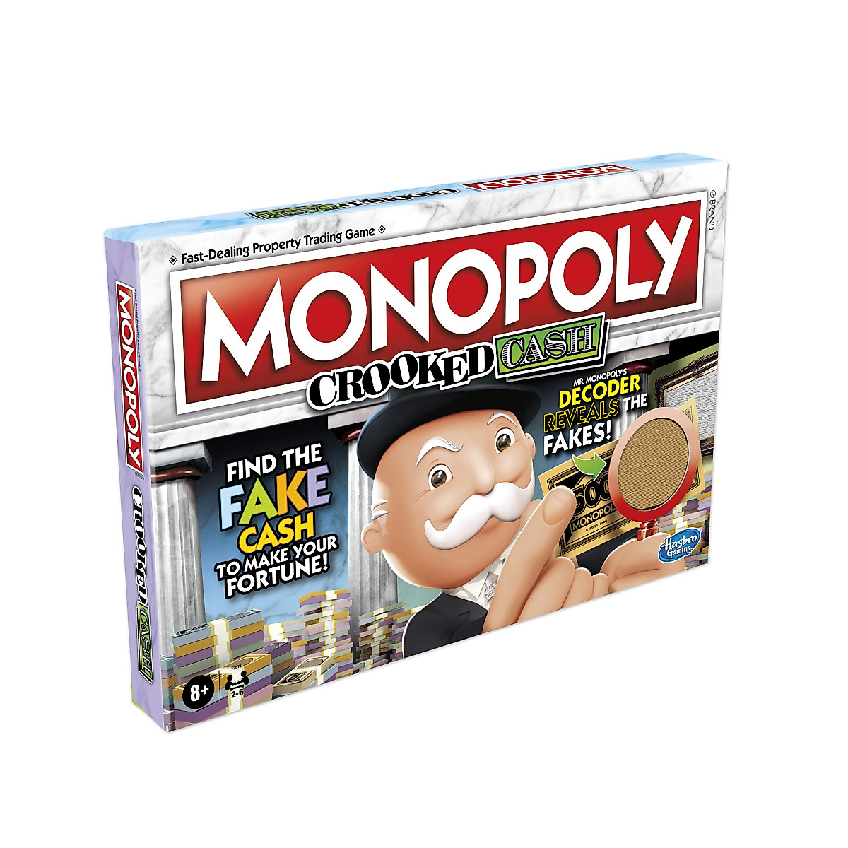 Monopoly Crooked Cash Board Game for Families and Kids Ages 8 and Up, Includes Mr Decoder to Find Fakes, Game for 2-6 Players