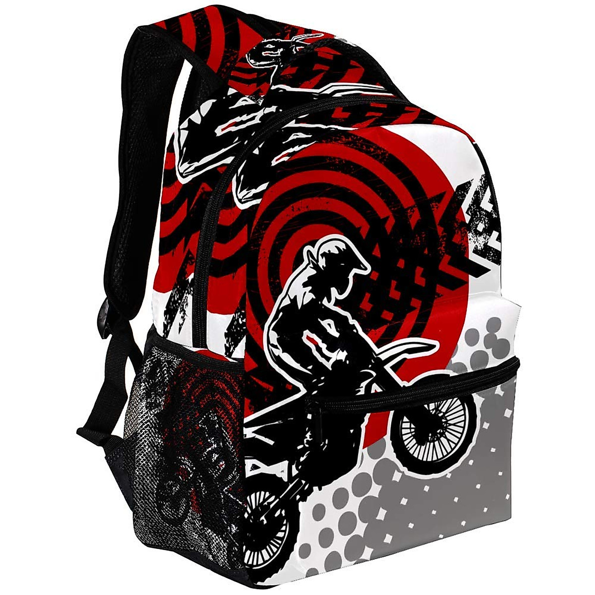 DJROW Motocross Rider Dirt Bike With Tire Marks In Monochrome Backpack Casual Sports Daypack Travel School Bag with Multiple Pockets for Men Women College