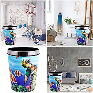Sea Turtle Trash Can, 12 Liter/2.6 Gallon PU Leather Trash Cans, Garbage Can with Press Ring, Decoration Waste Paper Basket, Container Trash Bin for Ocean Room, Children's Bedroom, Home, Office