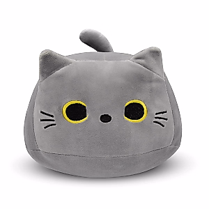 3D Kawaii Fat Grey Cat Plush Pillow, 8-Inch Soft Stuffed Animal Toy for Kids
