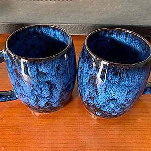 CASLONEE Exquisite 16 Oz Retro Ceramic Coffee Cups Milk Mugs Kiln Altered Glaze Porcelain Tea Cup Beautiful Christmas/Birthday Gift for Friends/Family Members (16 oz Retro Blue)
