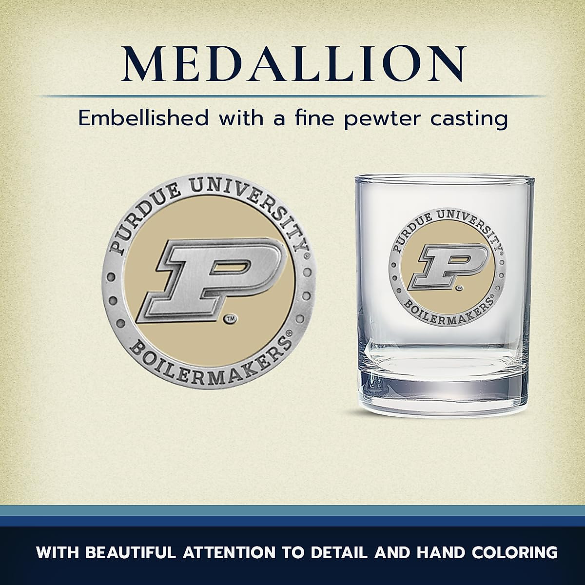 Heritage Pewter Purdue Double Old Fashion | Double Rocks Glass 14 OZ for Liquor | Expertly Crafted Pewter Glass