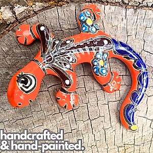 Colorful Ceramic Lizard - Talavera Pottery Mexican Garden Home Decor Creatures Salamander Dragonfly Animals Reptiles Hand-Painted Gecko Wall Art - Made in Mexico - Lagartija